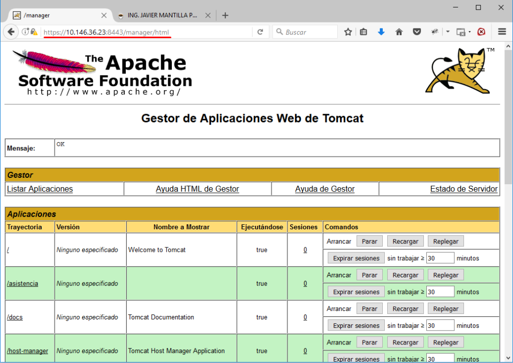 SEGURIDAD PARA ACCEDER AL GESTOR APLICACIONES WEB DE TOMCAT – ING. JAVIER MANTILLA PORTILLA